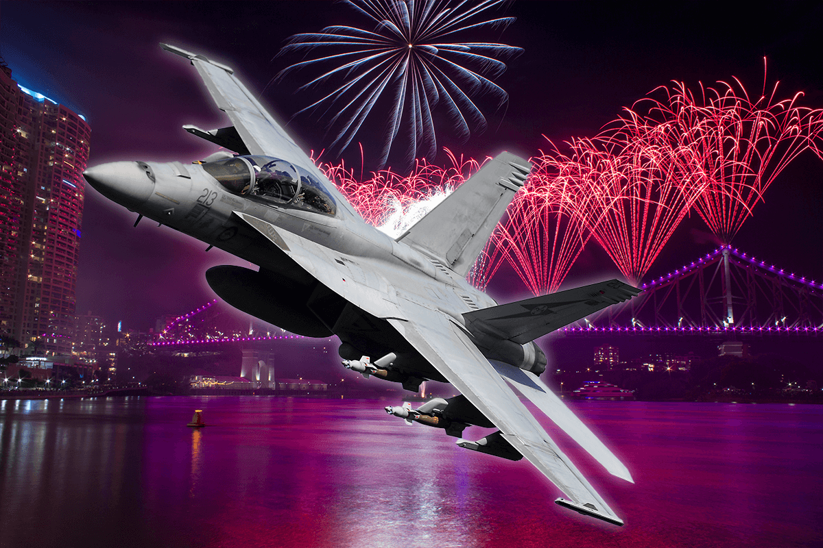 The best place to watch the super hornets flyover at Riverfire